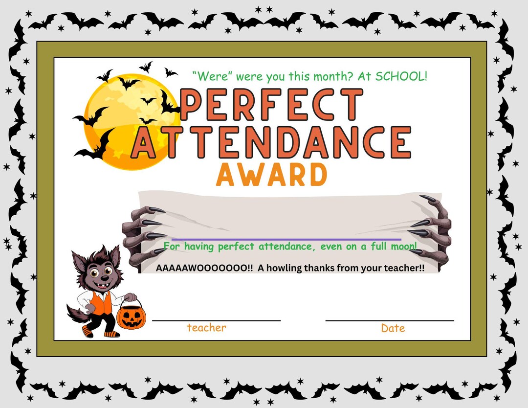 Celebrate Spooky Smarts With This Halloween-themed Perfect Attendance ...