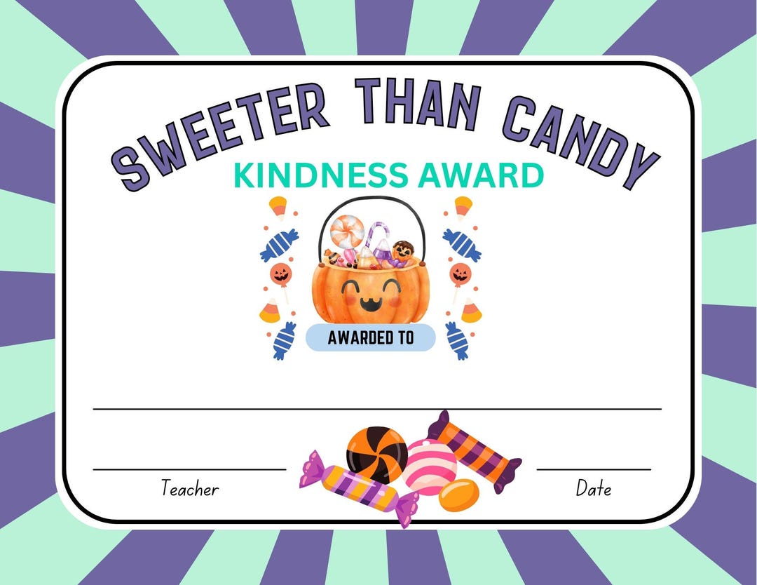 Halloween Kindness Certificate – Fillable Award for Students (digital ...