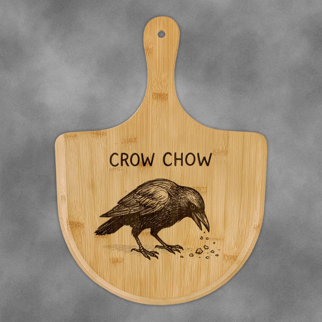 Crow Chow Raven Illustration Bamboo Pizza Board | Engraved Serving ...
