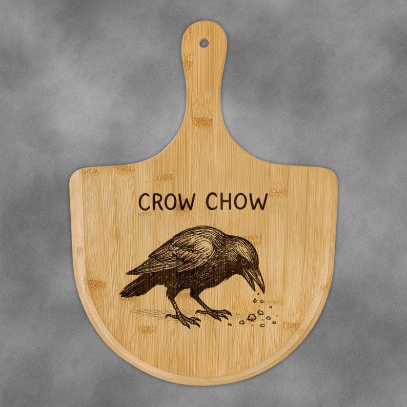 Crow Chow Raven Illustration Bamboo Pizza Board | Engraved Serving ...