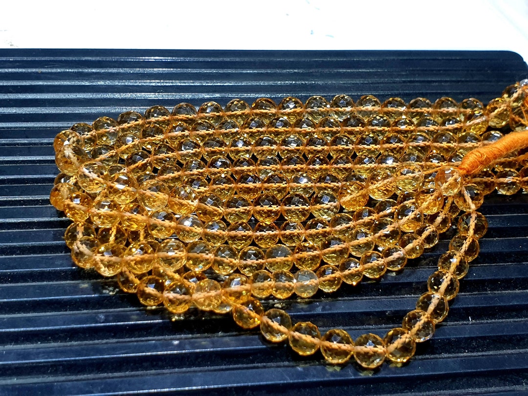 Faceted Brandy Citrine Quartz Beads – Honey Brown Round Gemstone Strand ...