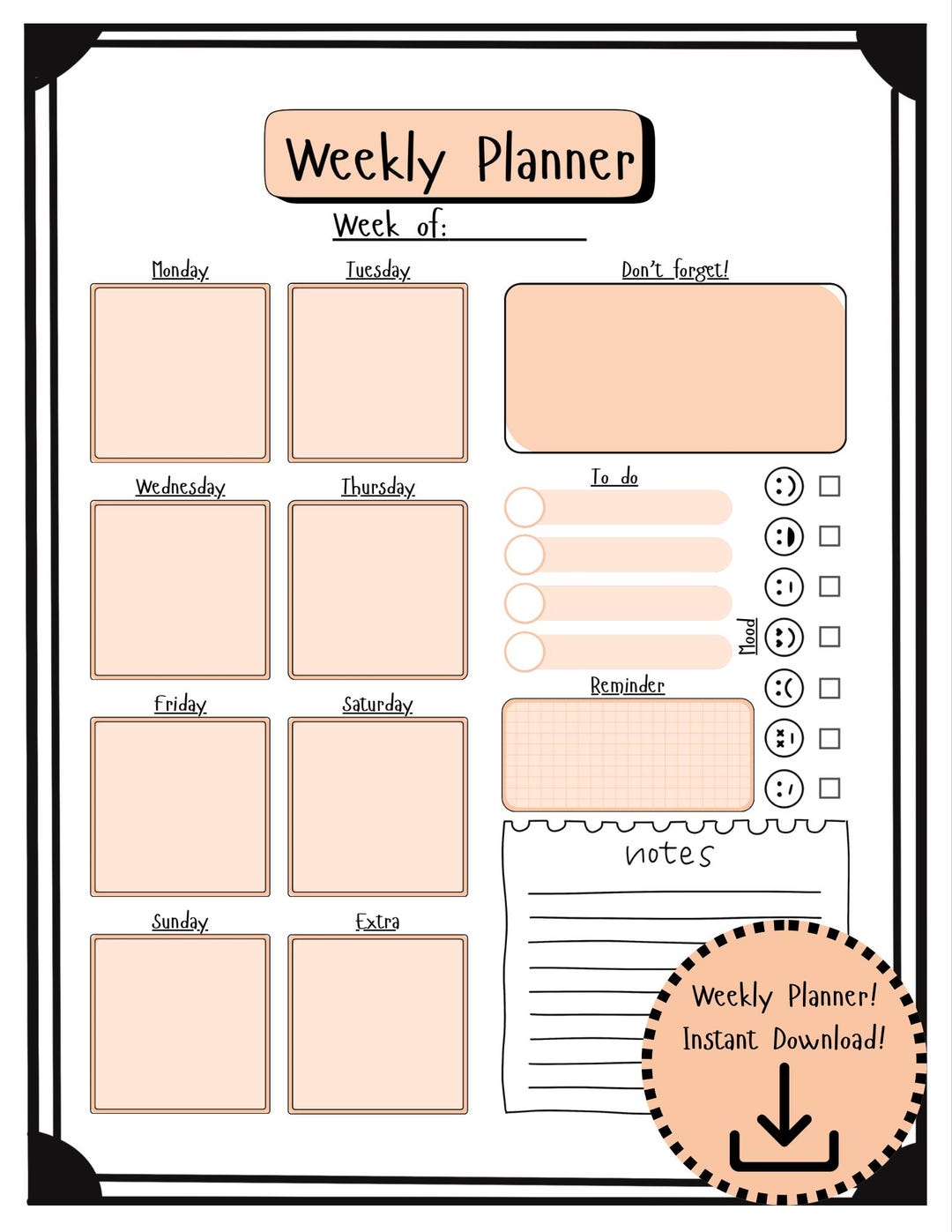 Simple Weekly Planner Printable, A4 (digital Download) - Etsy