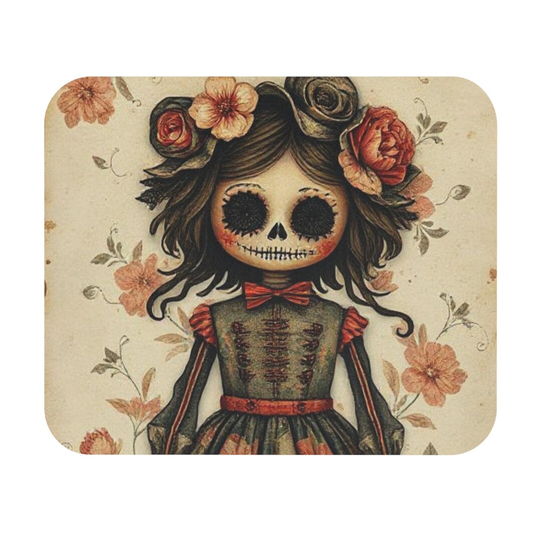 Whimsical Day of the Dead Mouse Pad, Floral Skull Mouse Mat, Gothic ...