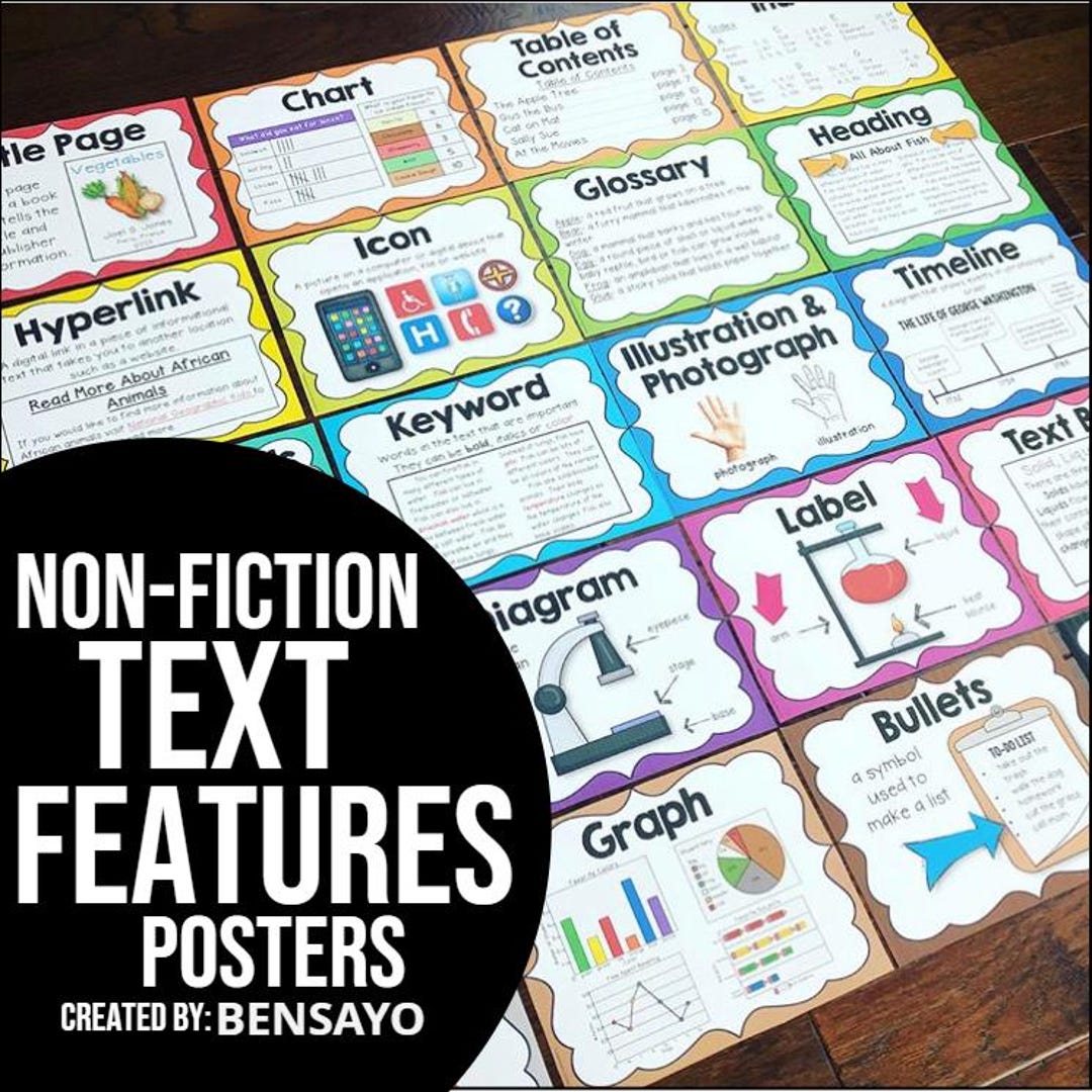 Nonfiction Text Features Posters Reading Anchor Charts for Classroom - Etsy