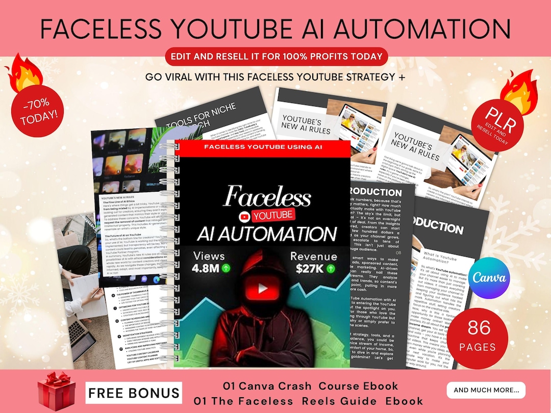 Faceless Youtube AI Automation Ebook:canva Template, PLR & MRR - Etsy