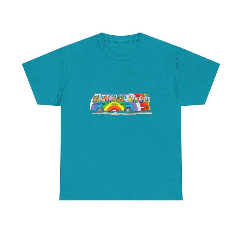 Richard Scarry Rainbow Bus Tee - Unisex Heavy Cotton T-shirt, Perfect ...