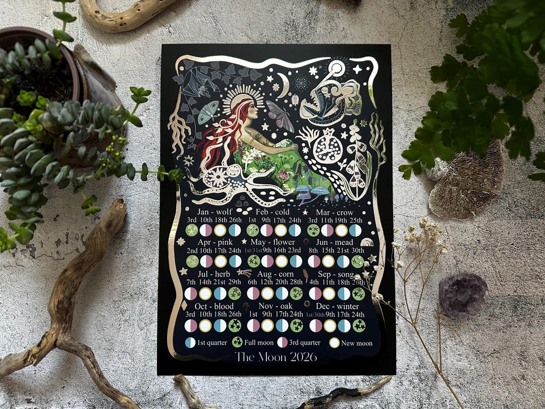 2026 A4 Moon Calendar - Lunar Wall Art - Goddess Illustration - Full ...