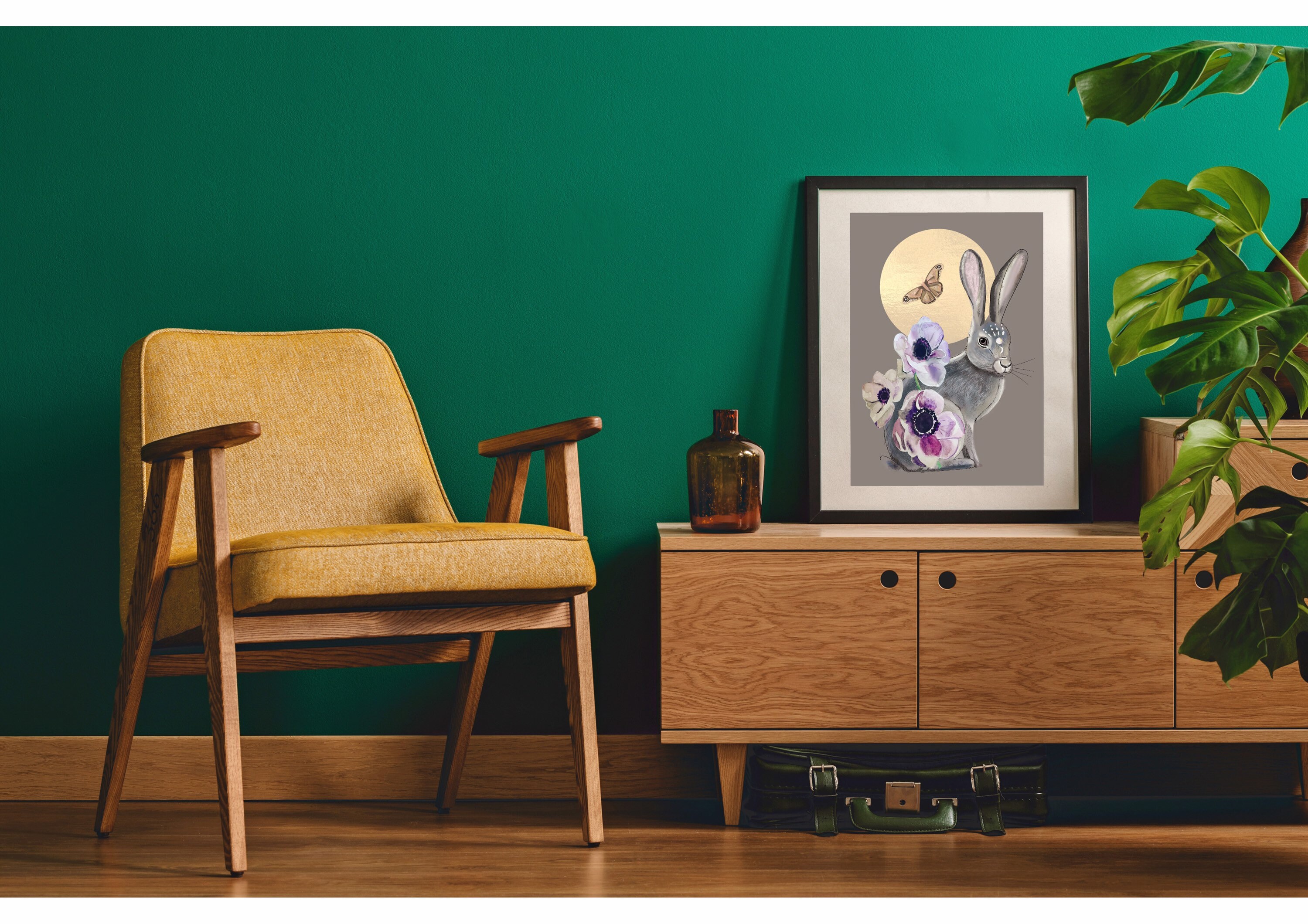 Hare Moon Hare Illustration Wall Decor Living Room Nature | Etsy