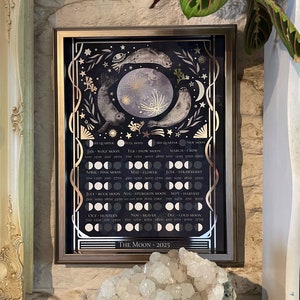 A3 Moon Calendar, Silver Foil, Lunar Wall Art, Seal Illustration - Etsy