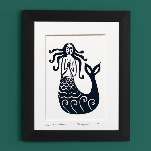 Mermaid Linocut - Etsy