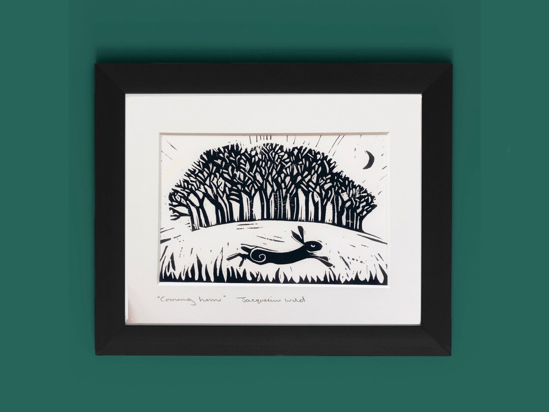 Hare Linocut Lino Print Woodland Animal Whimsical Art - Etsy