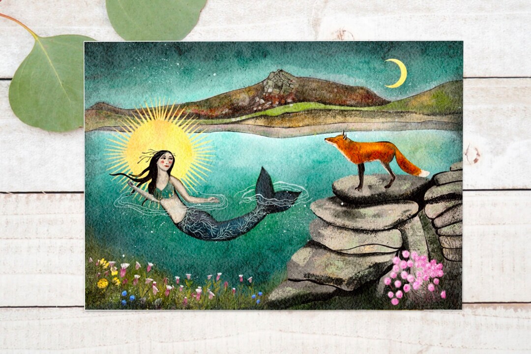 Mermaid and Fox, Mermaid Greeting Card, Coastal Card - Etsy Canada