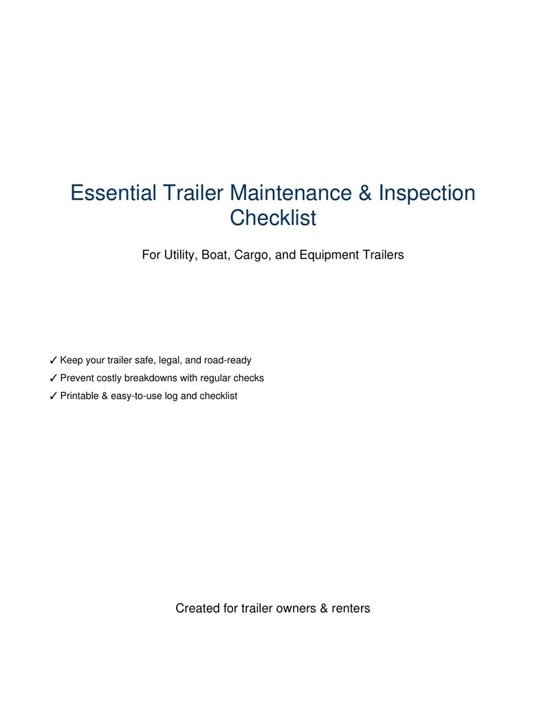 Trailer Maintenance Checklist | Inspection Log, Boat, Cargo (printable ...