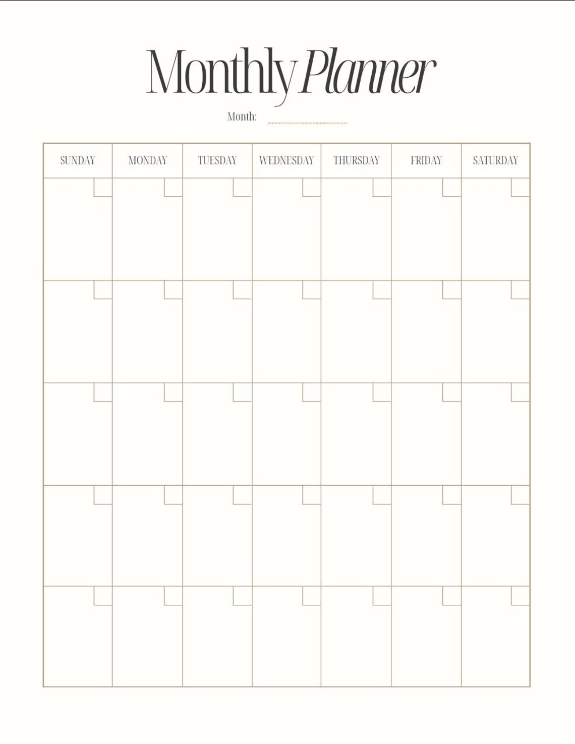 Black Minimalist Monthly Planner | Printable Undated Calendar (PDF) - Etsy