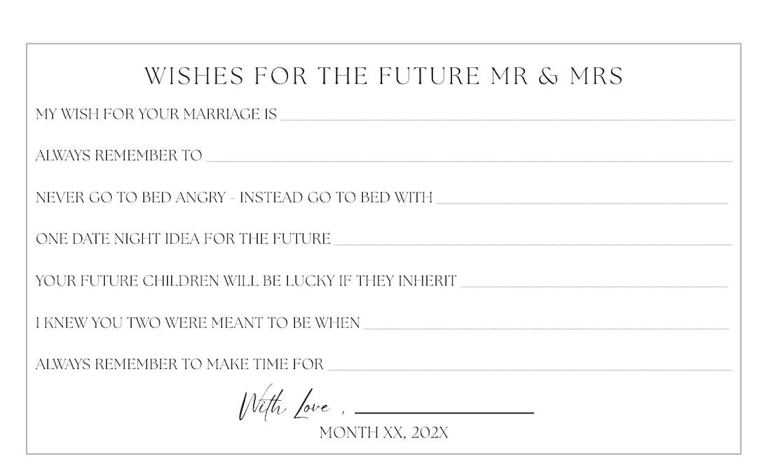 Wishes for the Future Mr & Mrs - Marriage Advice Cards - Etsy