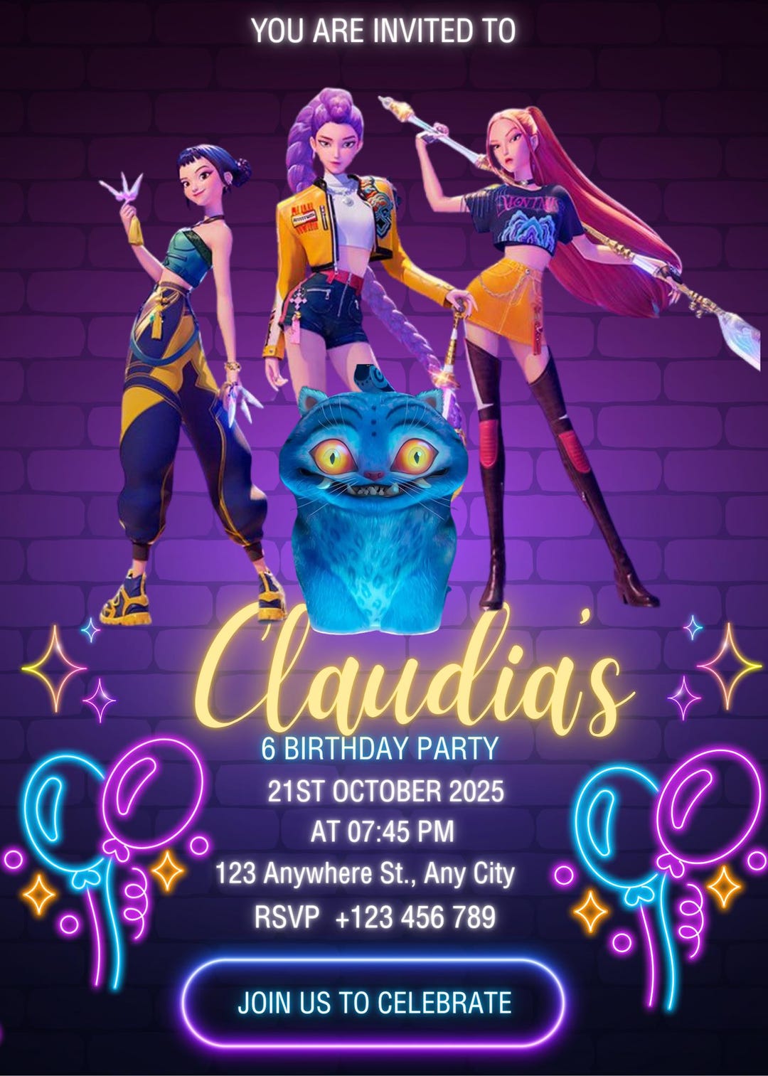 Kpop Birthday Invitation | Anime Party, Purple Theme (digital Download ...
