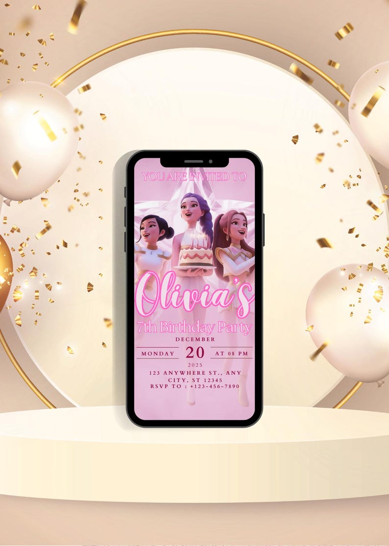 Kpop Birthday Party Invitation | Anime Theme, Editable Canva Template ...