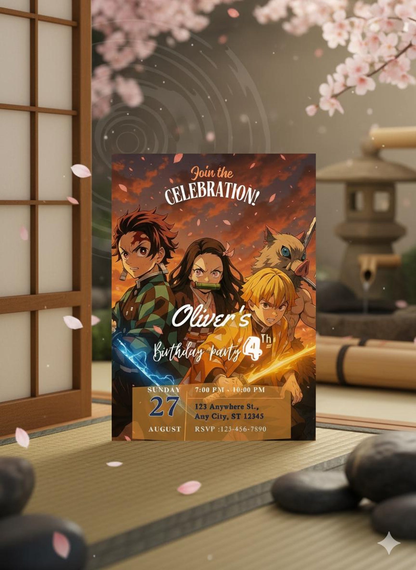 Demon Slayer Birthday Invitation | Anime Party, Kids Printable (PDF/JPG ...