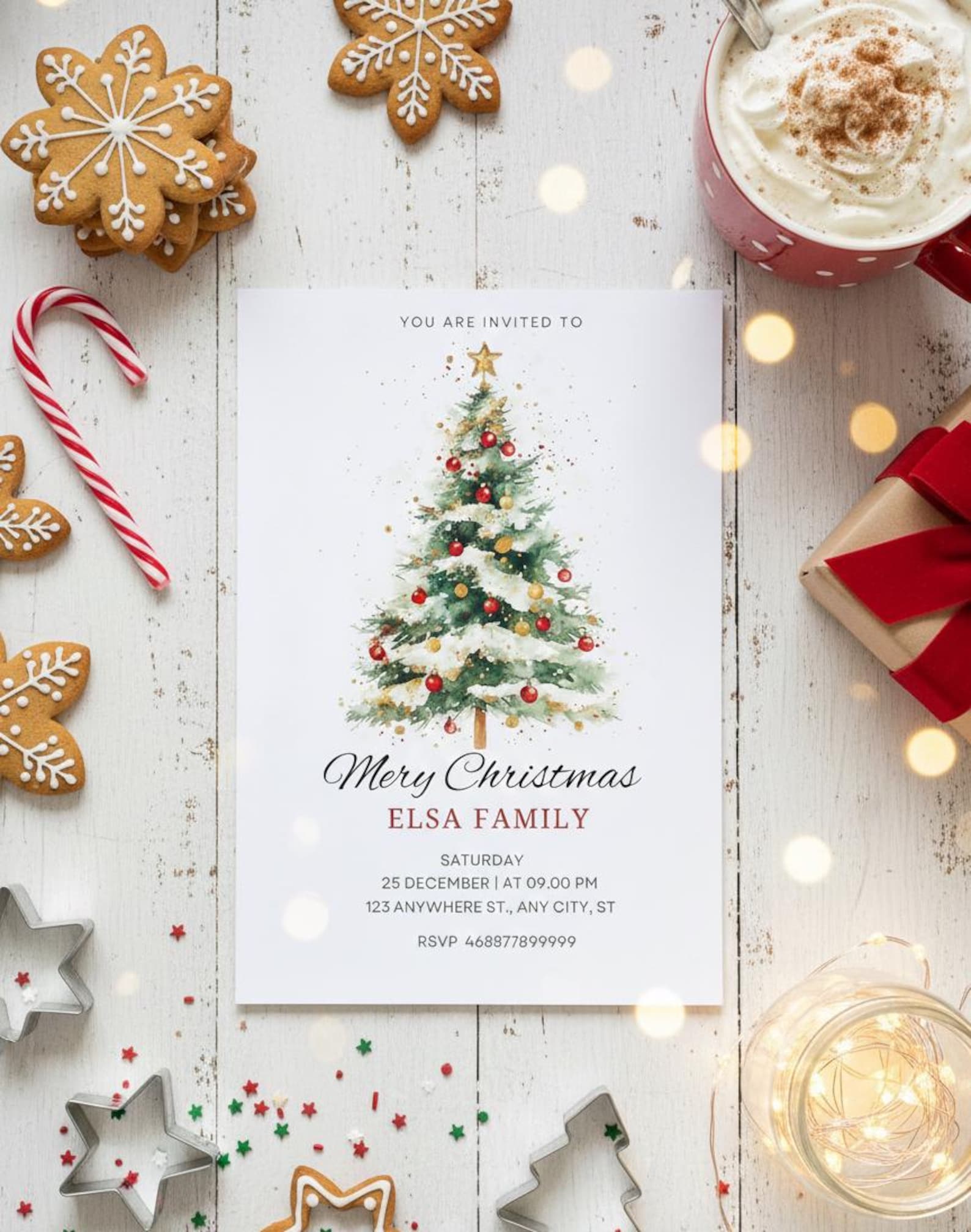 Christmas Tree Card Template | Editable Holiday Card (digital Download ...