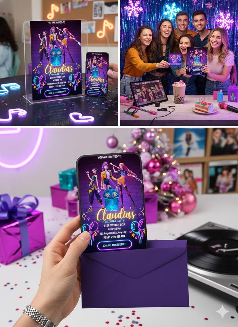 Kpop Birthday Invitation | Anime Party, Purple Theme (digital Download ...