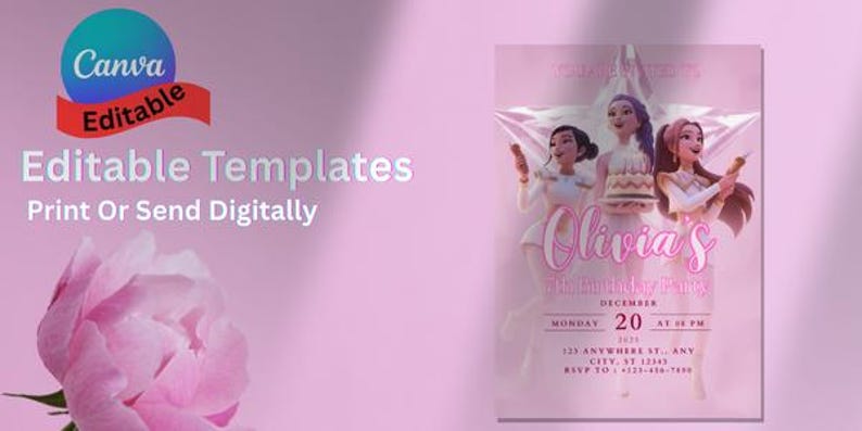 Kpop Birthday Party Invitation | Anime Theme, Editable Canva Template ...