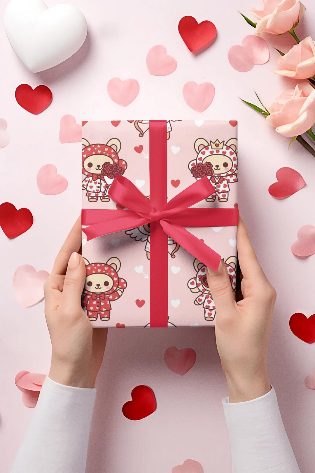 Cupid Valentine Wrapping Paper | Cute Heart Pattern - Etsy