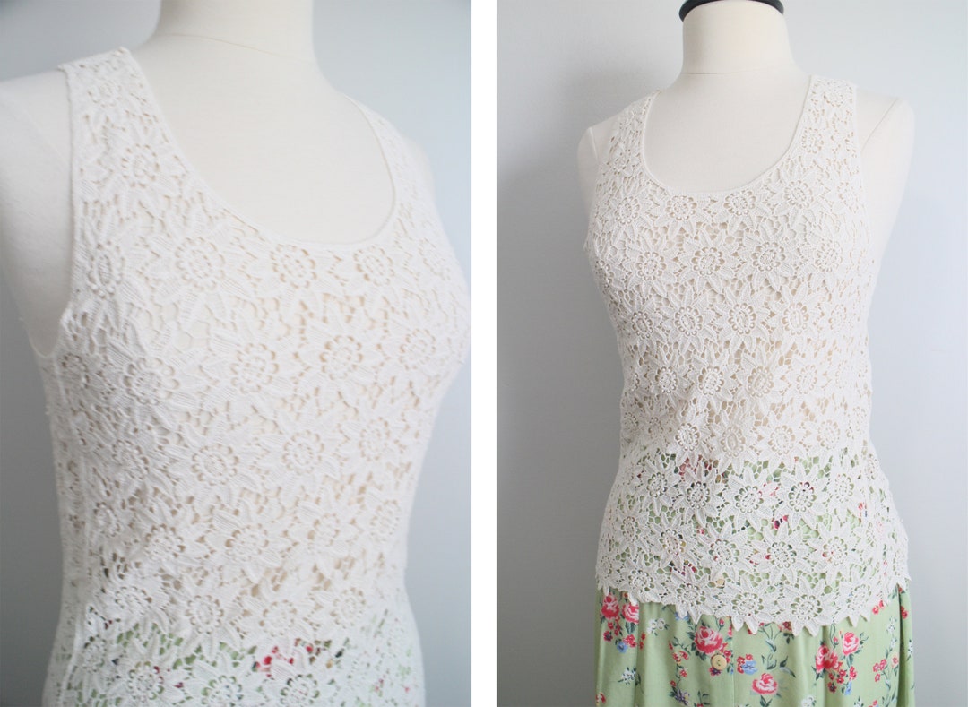 Vintage 90s Boho Cream Floral Lace Crocheted Top Size S / M - Etsy