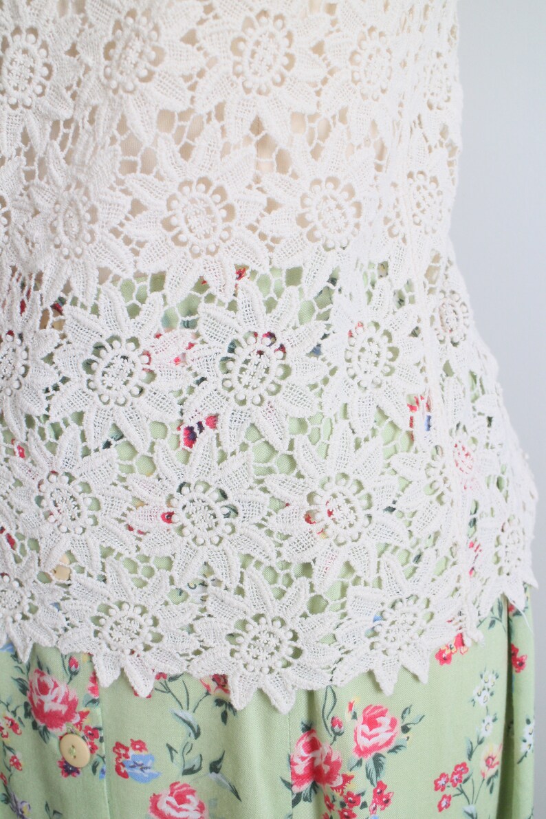 Vintage 90s Boho Cream Floral Lace Crocheted Top Size S / M - Etsy