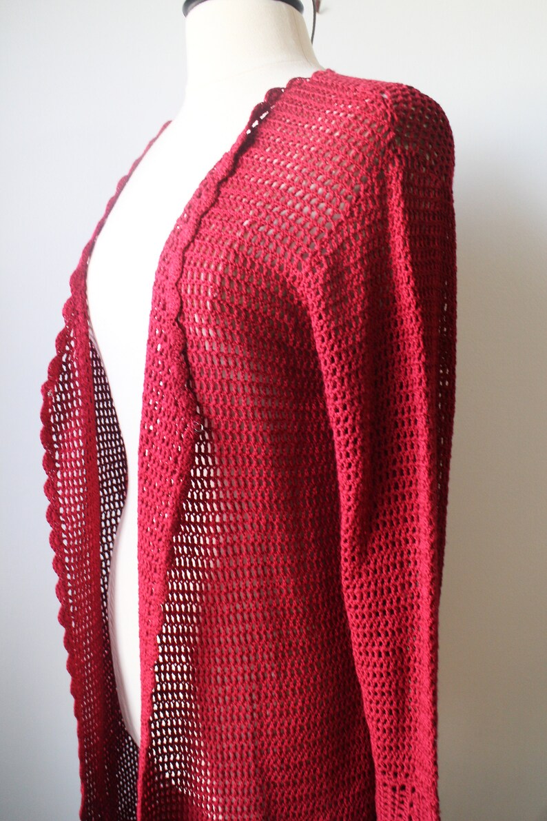 Vintage Long Line Red Crocheted Long Sleeves Cardigan Size L - Etsy