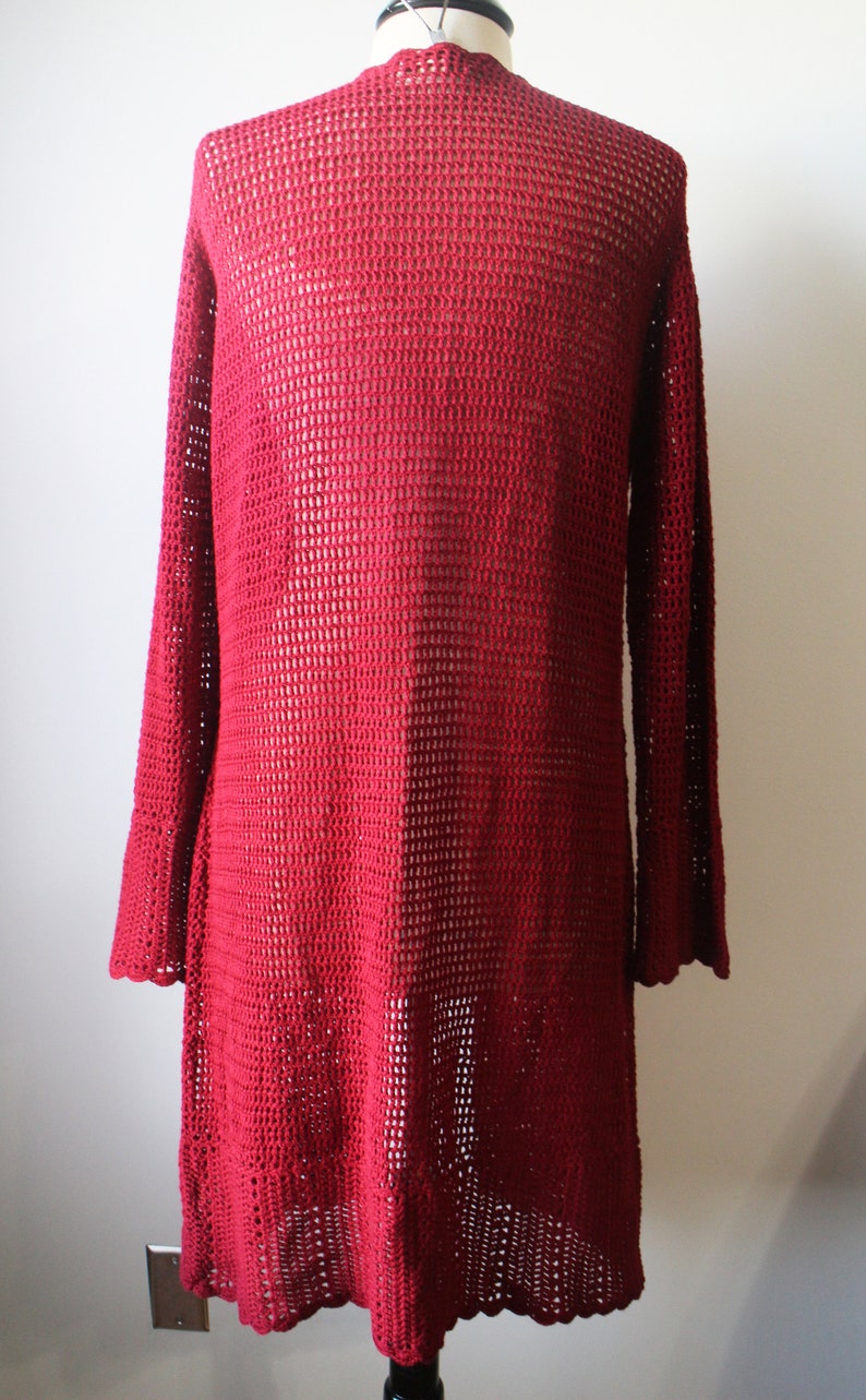 Vintage Long Line Red Crocheted Long Sleeves Cardigan Size L - Etsy