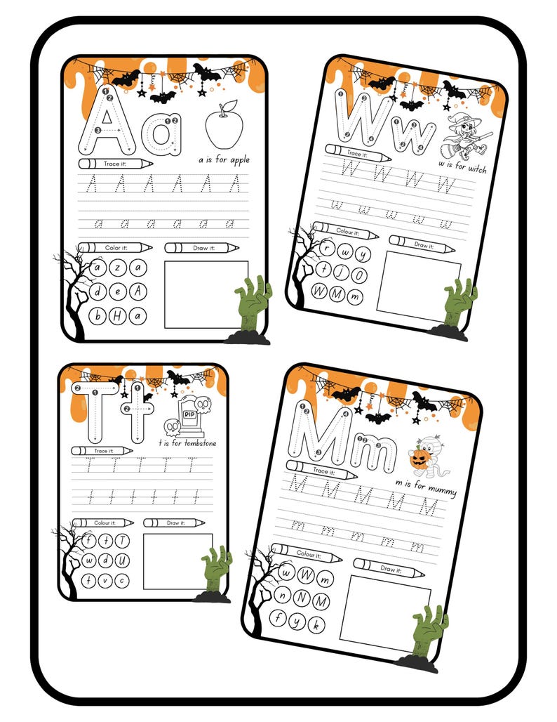Halloween Alphabet Tracing Sheets - Etsy