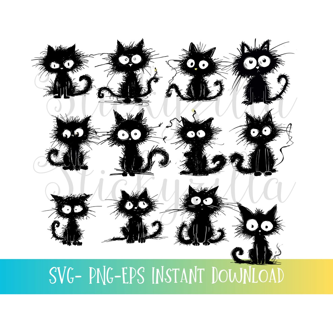 10 Wiry Cats Cat Images SVG EPS PNG Dxf Instant Download for Decals ...
