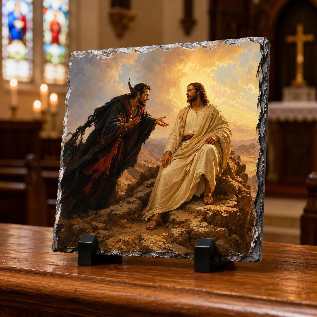 Temptation of Jesus Christian Painting Style Rock Slate Plaque Gift - Etsy