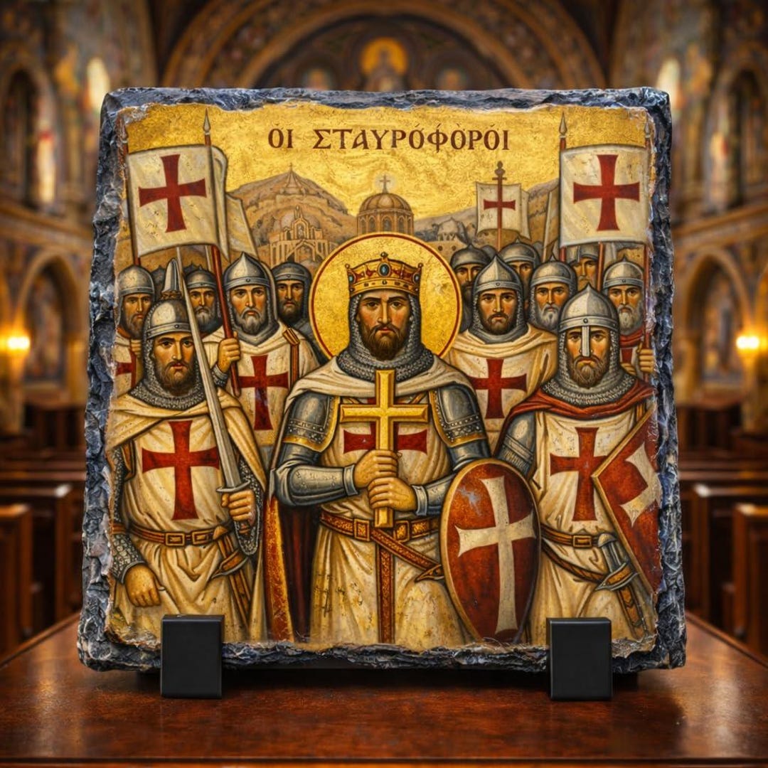 Knights Templar Cross Icon Rock Slate Plaque Christian Crusader Decor ...