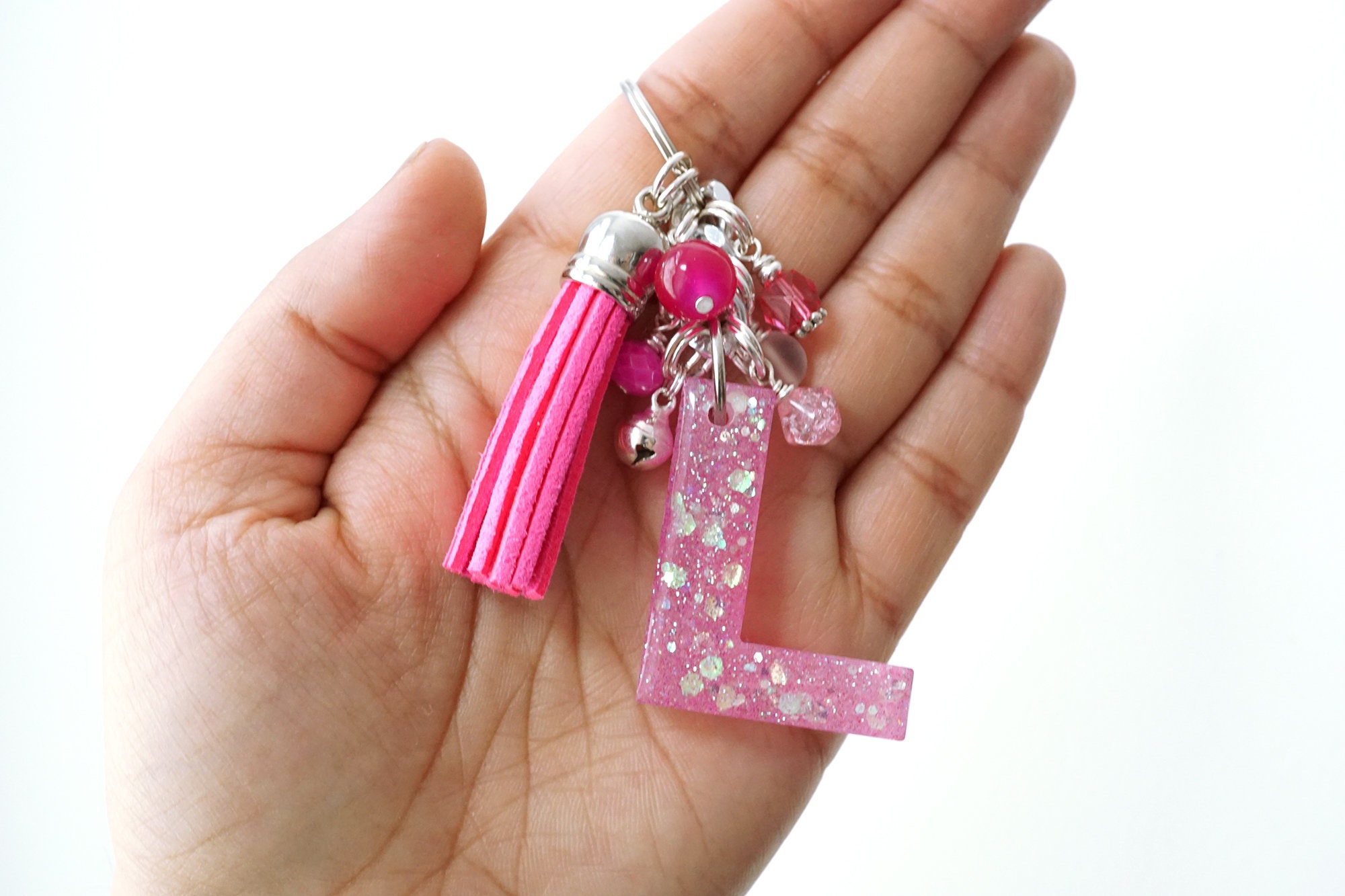 Glitter Initial Keychain for teenage girls Resin Backpack | Etsy