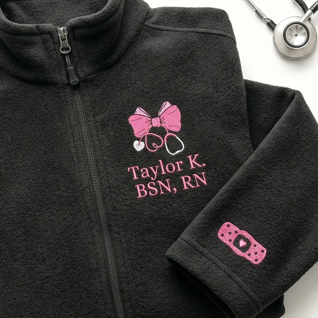 Custom Embroidered Nurse Jacket Full Zip With Stethoscope Bow - Nurse ...