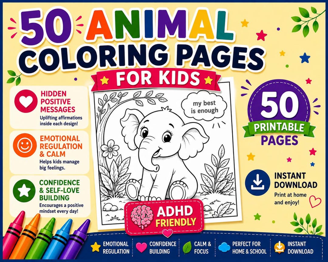 ADHD Friendly Animal Coloring Pages for Kids | 50 Printable Coloring ...