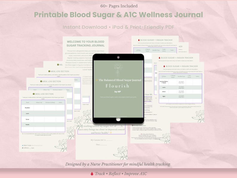 Printable Blood Sugar and A1C Wellness Journal Diabetes Tracker Glucose ...