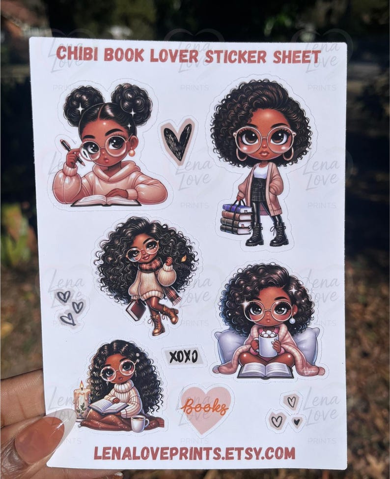 Chibi Black Girl Book Lover Stickers | Cozy Reading Planner Stickers ...
