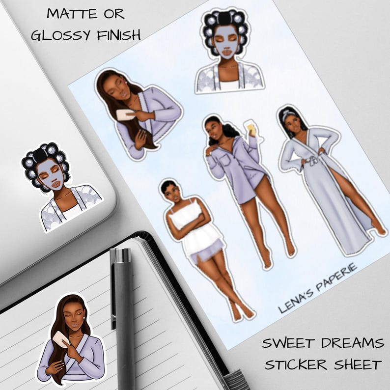 Black Girl Planner Stickers, Sweet Dreams Night Routine Sticker Sheet ...