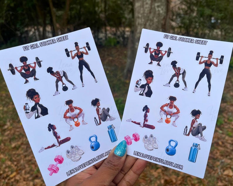 Black Fitness Stickers for Journals, Workout Planner Stickers, Fit Girl ...