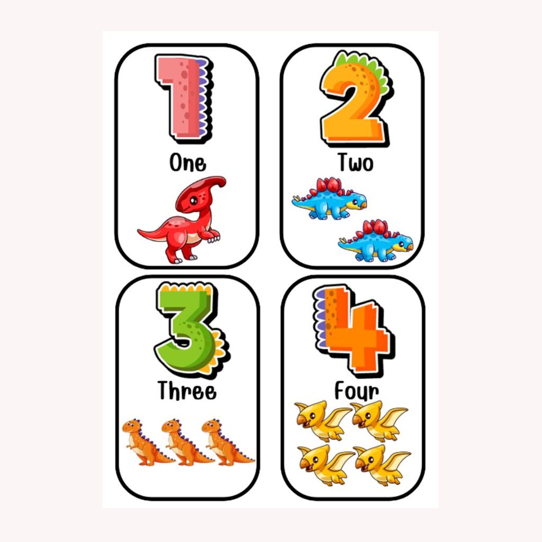 Dinosaur Number Flashcards 1-20 – Printable Math Learning (instant ...