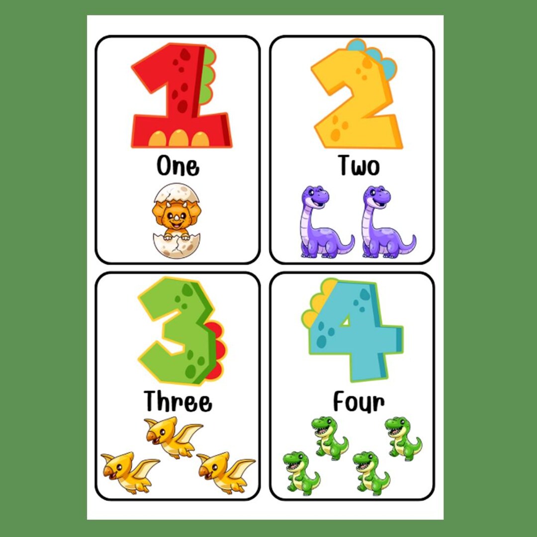 Dinosaur Number Flashcards for Kids 1–20 | Colorful Printable Learning ...