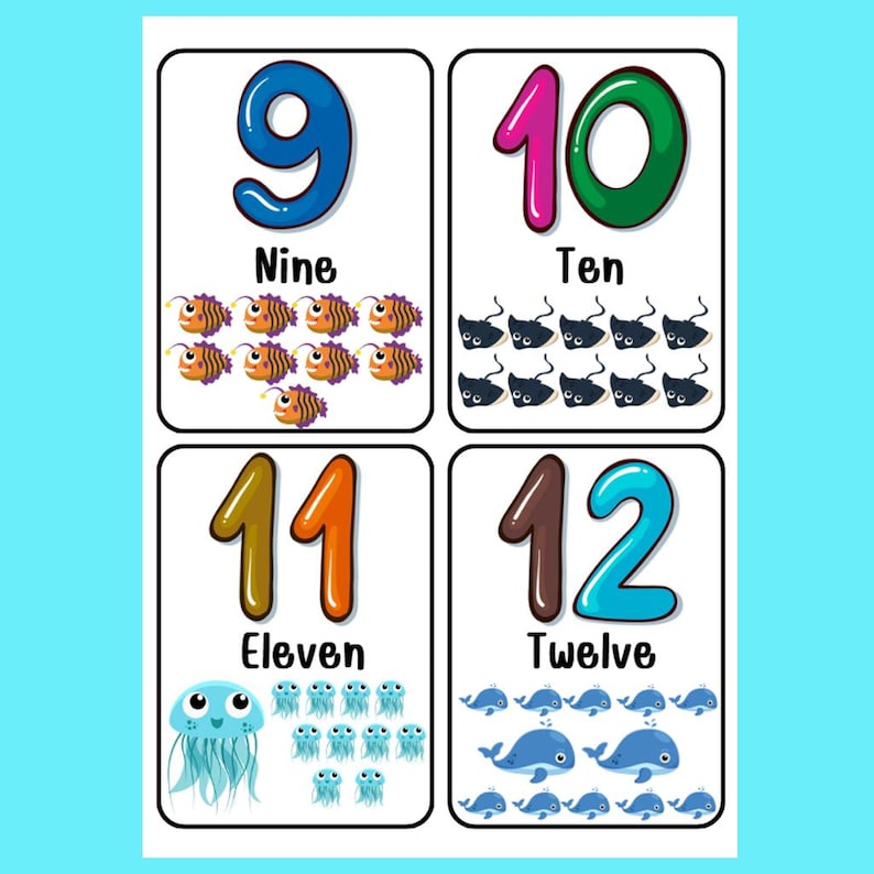 Ocean Animals Number Flashcards 1-20: Printable Math Learning Cards ...
