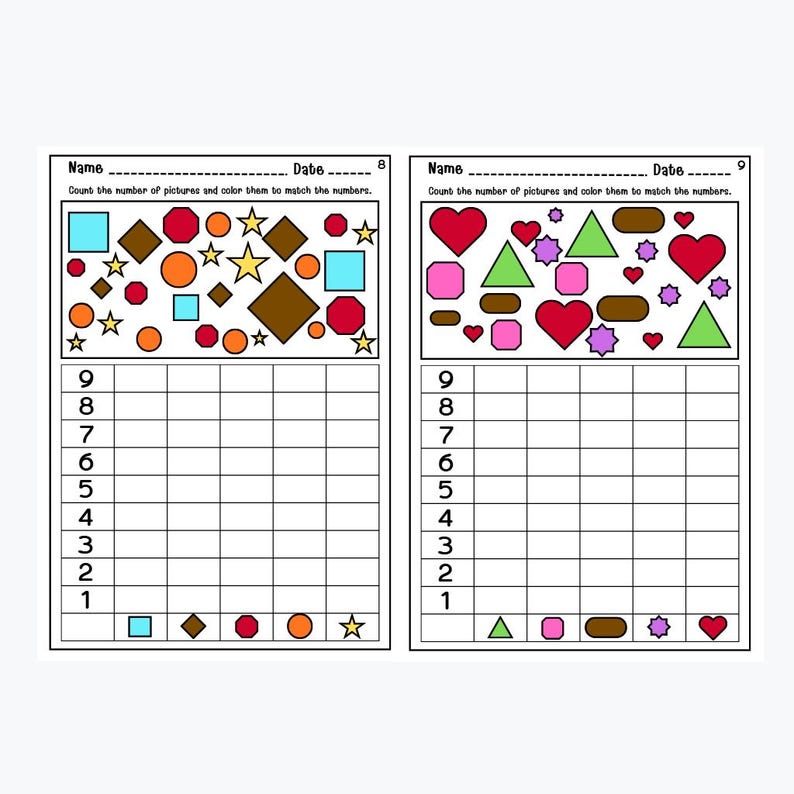 2D Shape Count and Color Worksheets | Colorful Counting & Graphing Math ...