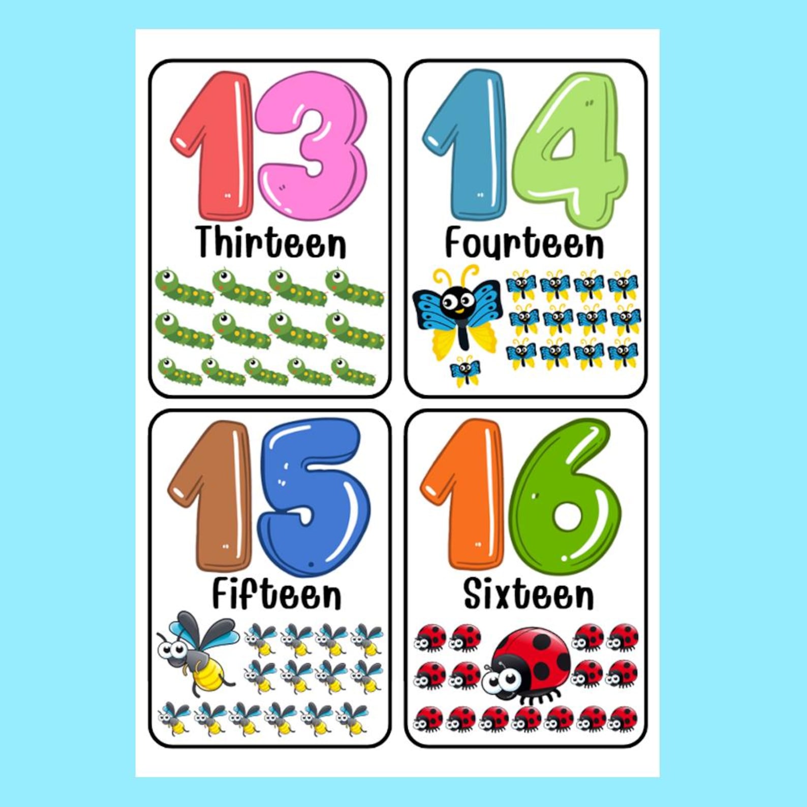 Insects & Bugs Number Flashcards 1–20 | Colorful Printable Learning ...
