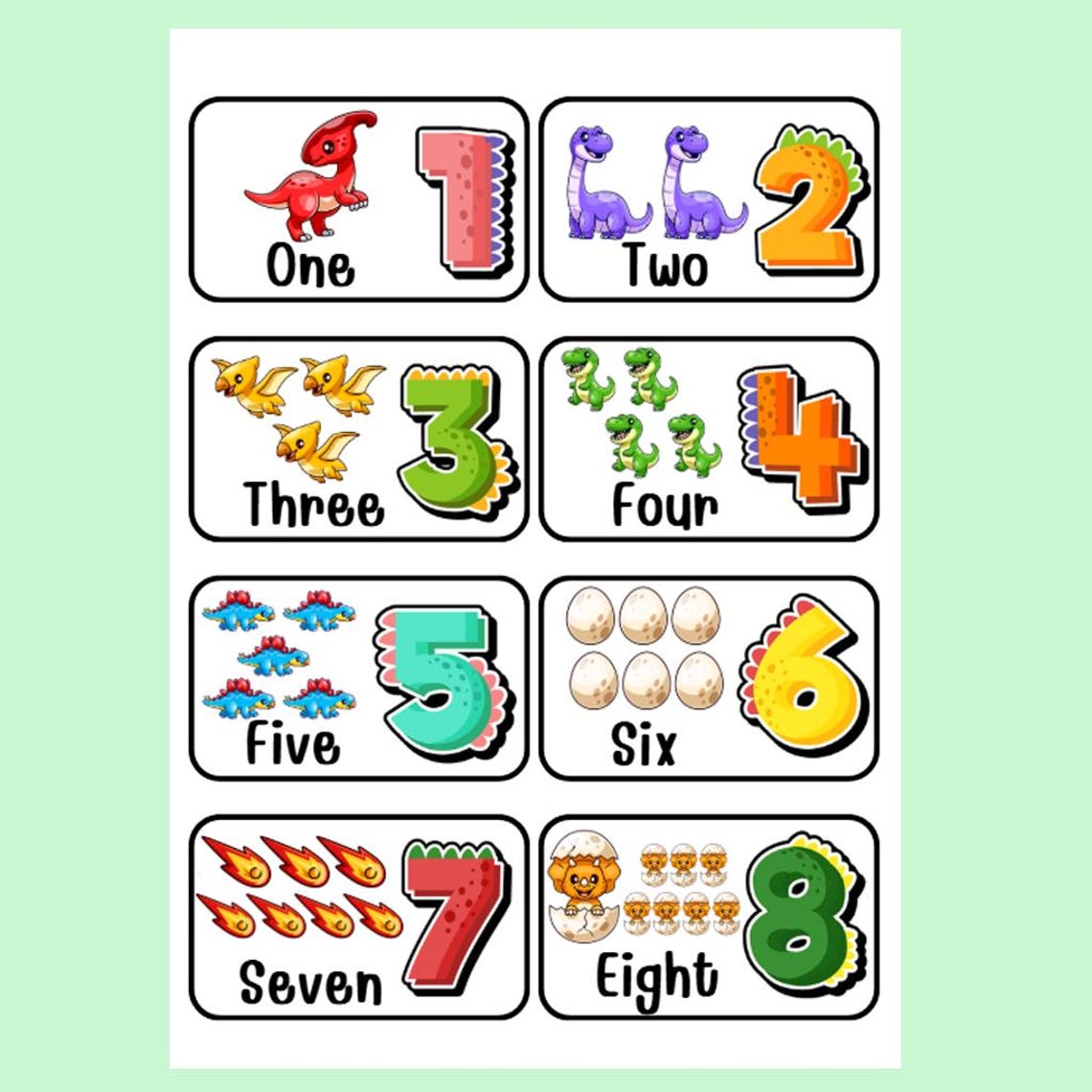Dinosaur Number Flashcards 1–20 | Colorful Printable Counting Cards for ...