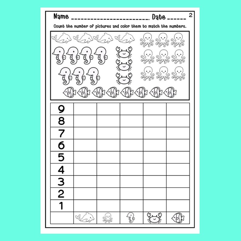 Count and Color Ocean Animals Worksheets | Fun Counting & Graphing ...