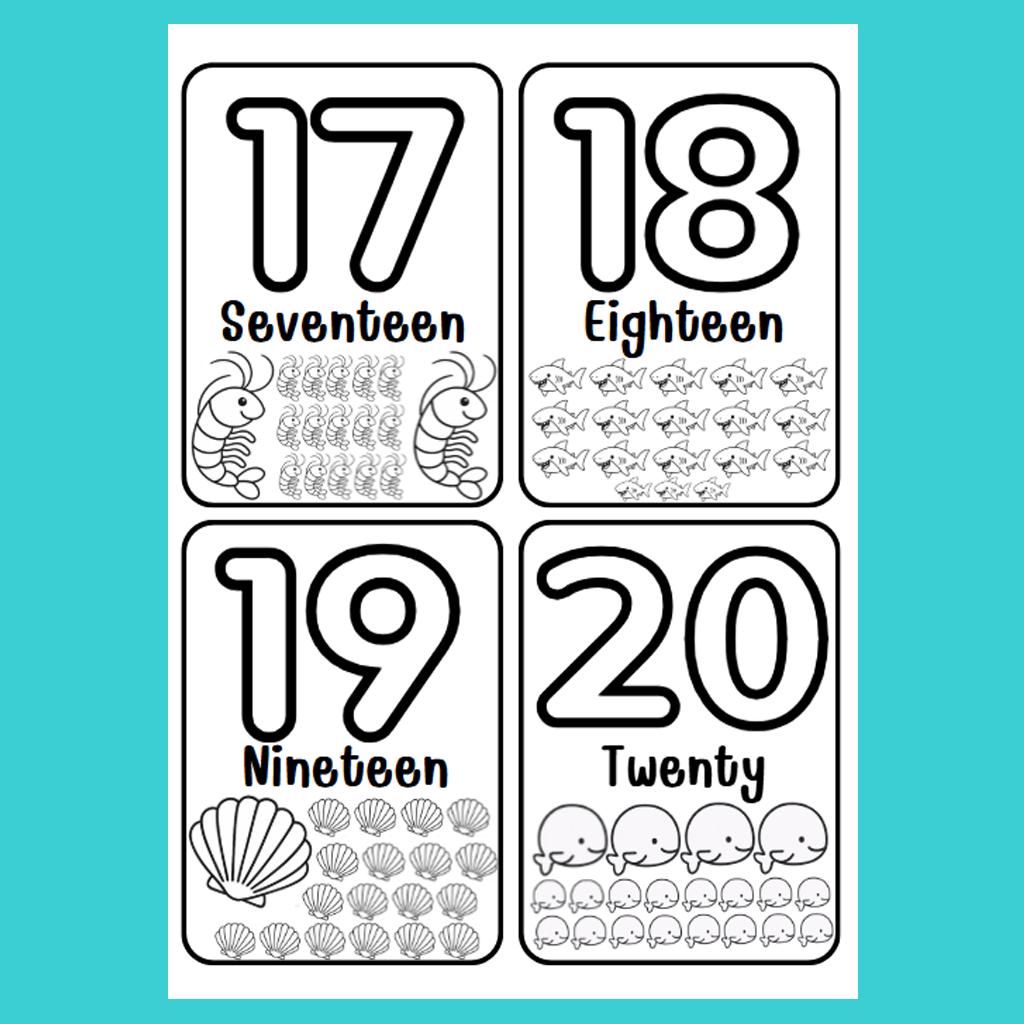 Ocean Animals Counting Flashcards 1–20 | Printable Learning & Coloring ...