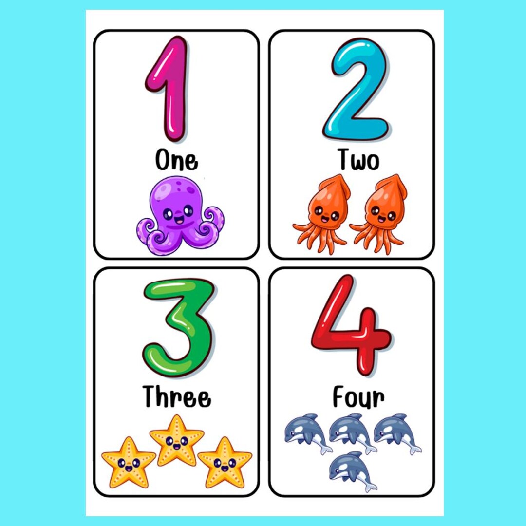 Ocean Animals Number Flashcards 1-20: Printable Math Learning Cards ...